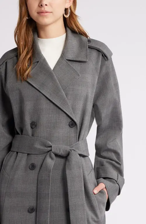 Open Edit Oversized Plaid Trench Coat In Grey Glen Plaid - 55% Off
